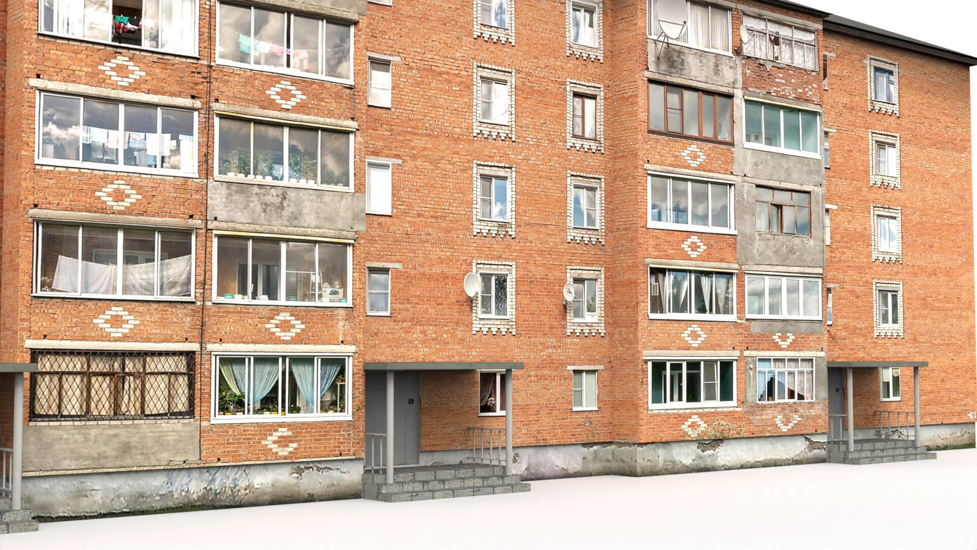 Five-storey Residential Building 3D Model by denlog