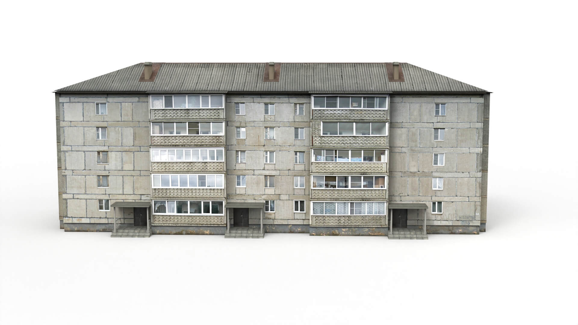Five-story Residential Building 3D Model by denlog