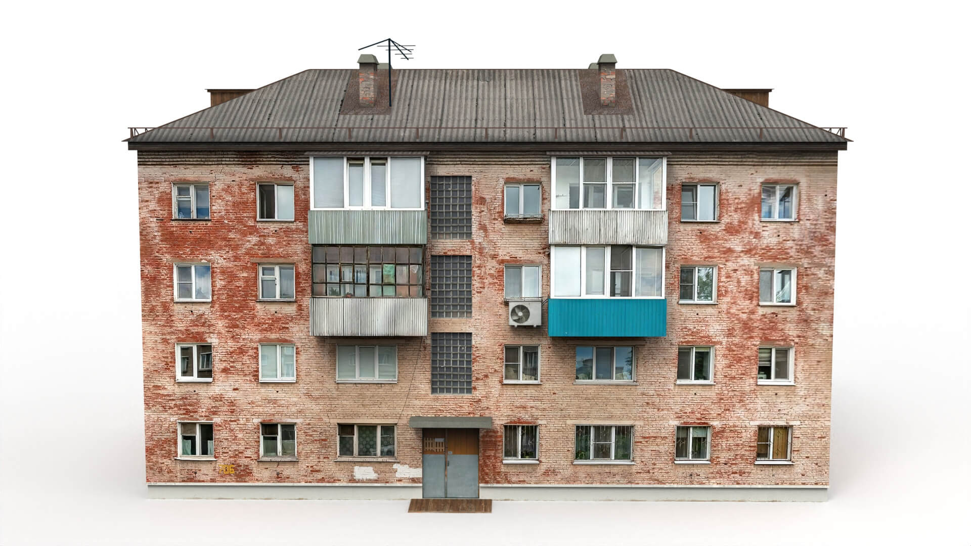 Four-Story Residential Building 3D Model by denlog