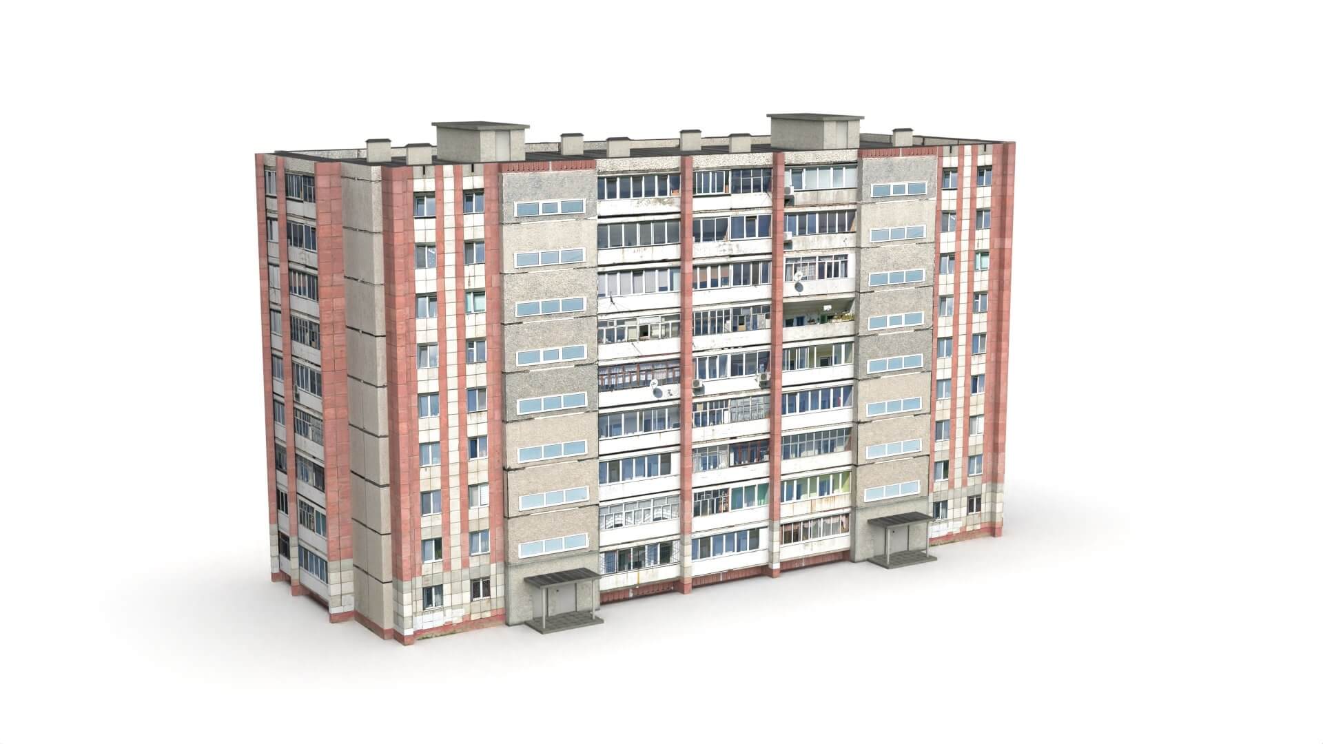 Nine-storey Residential Building 3D Model by denlog
