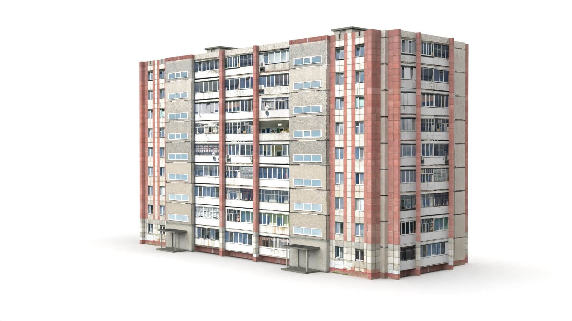 Nine-storey Residential Building 3D Model by denlog