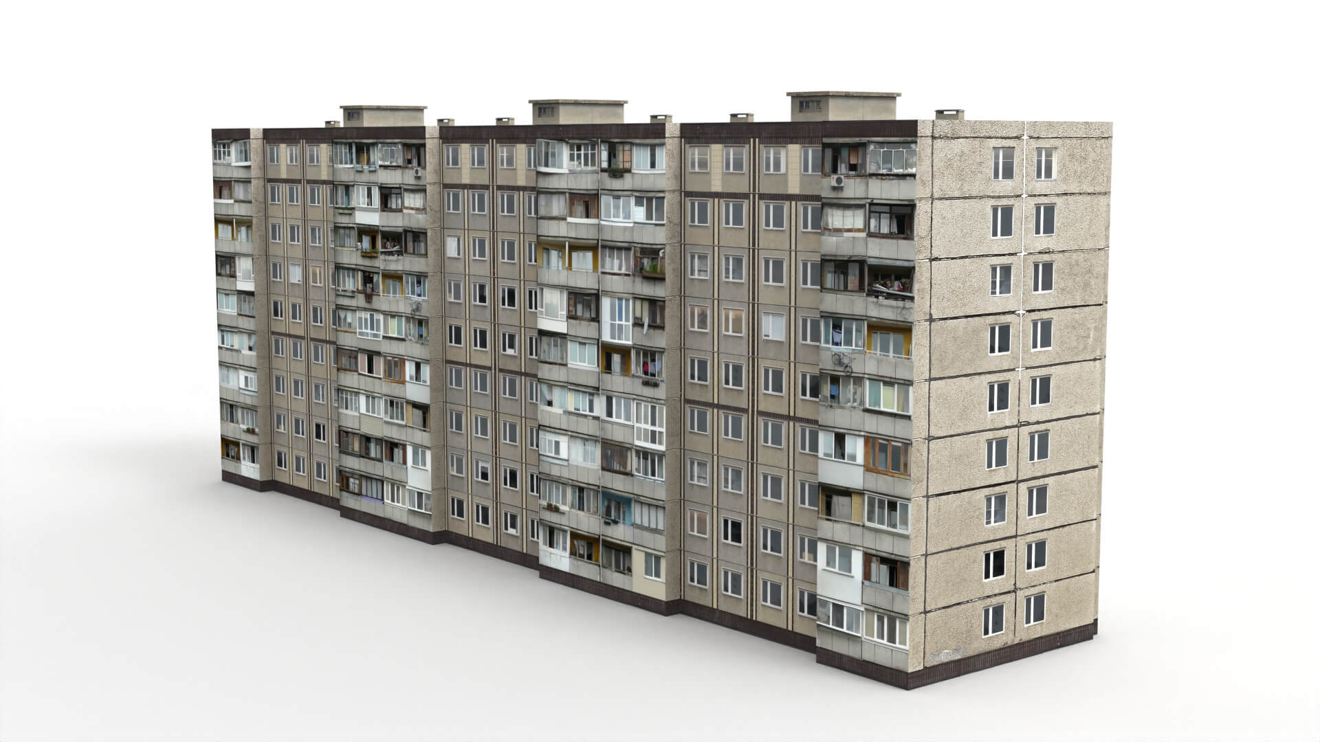 Nine-Story Residential Building 3D Model by denlog