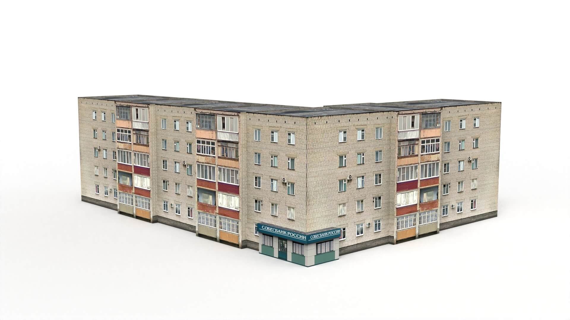 Residential Five-Storey Apartment 3D Model by denlog