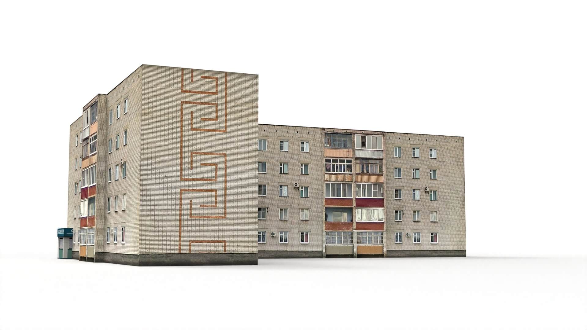 Residential Five-Storey Apartment 3D Model by denlog