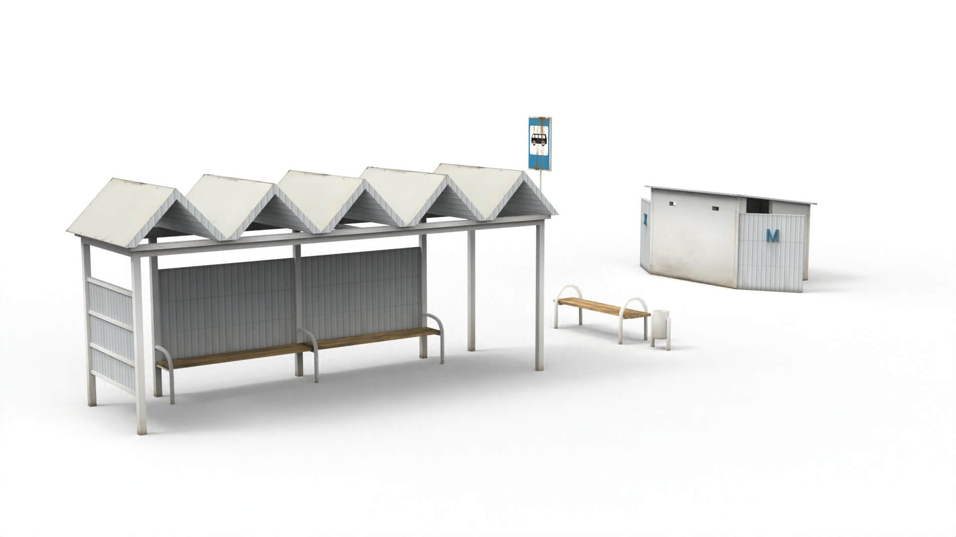 Roadside Bus Stop with Toilet - 3D Model by denlog
