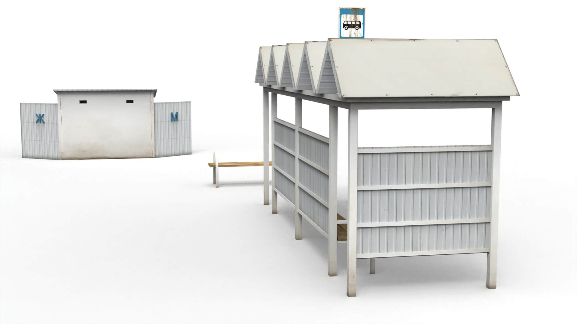 Roadside Bus Stop with Toilet - 3D Model by denlog