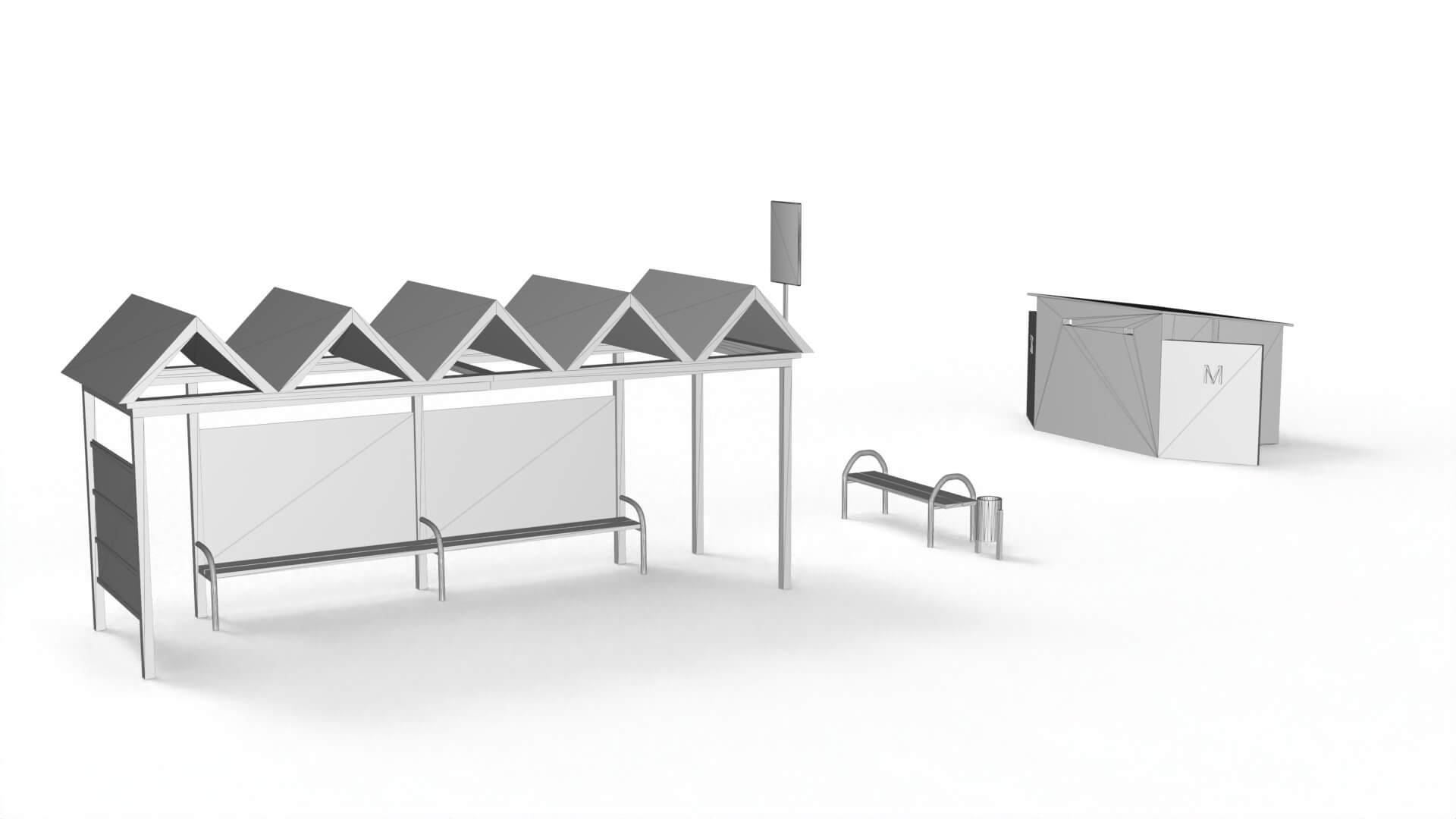 Roadside Bus Stop with Toilet - 3D Model by denlog