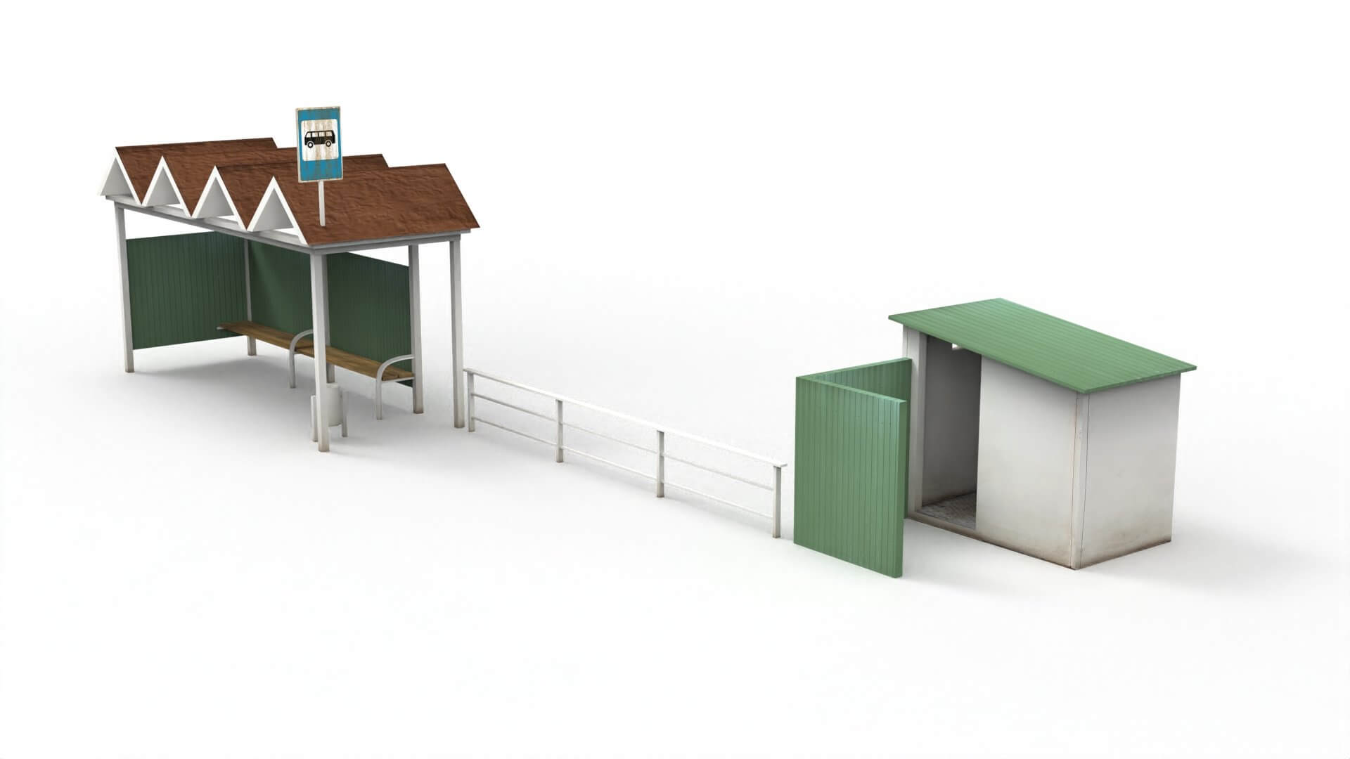 Roadside Bus Stop with Toilet - 3D Model by denlog