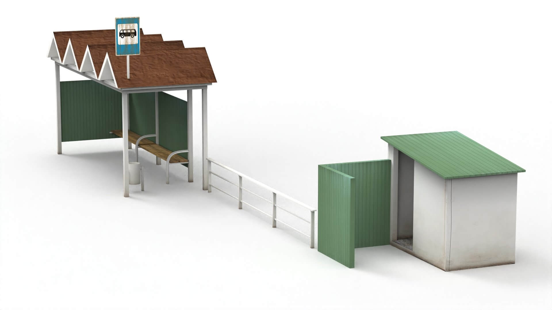 Roadside Bus Stop with Toilet - 3D Model by denlog