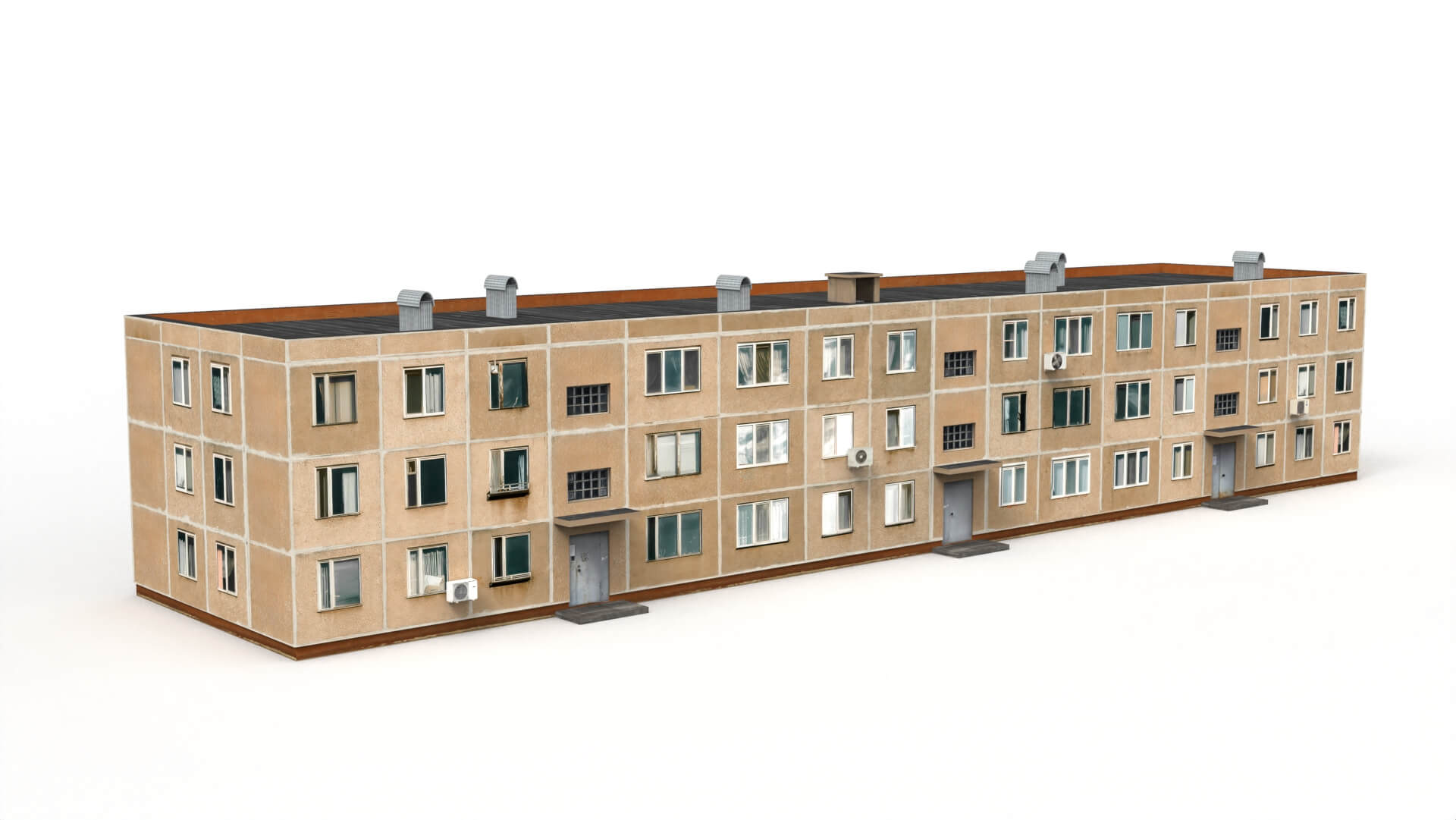 Three-Story Residential Building 3D Model by denlog