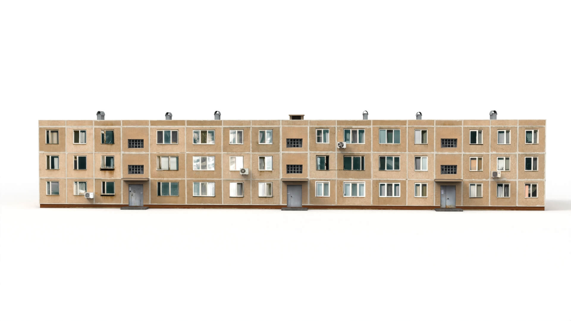 Three-Story Residential Building 3D Model by denlog