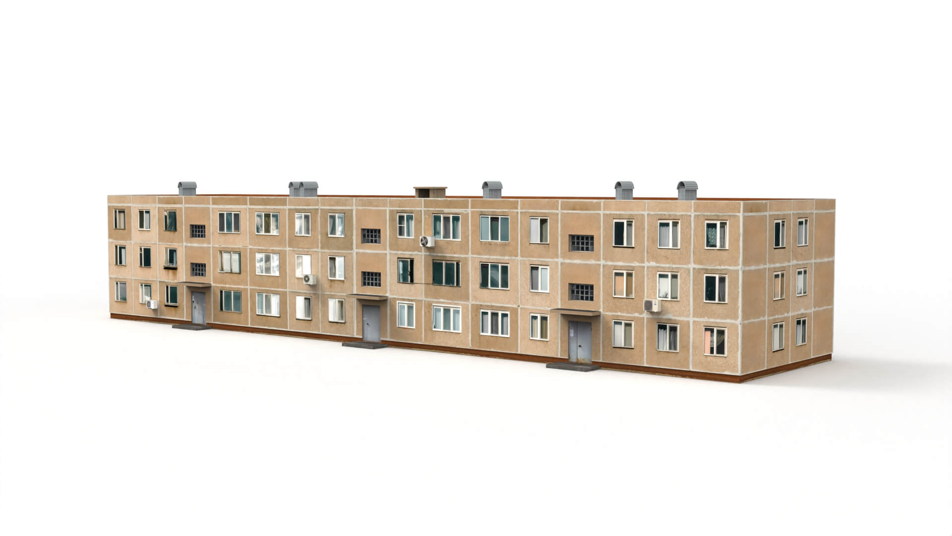 Three-Story Residential Building 3D Model by denlog