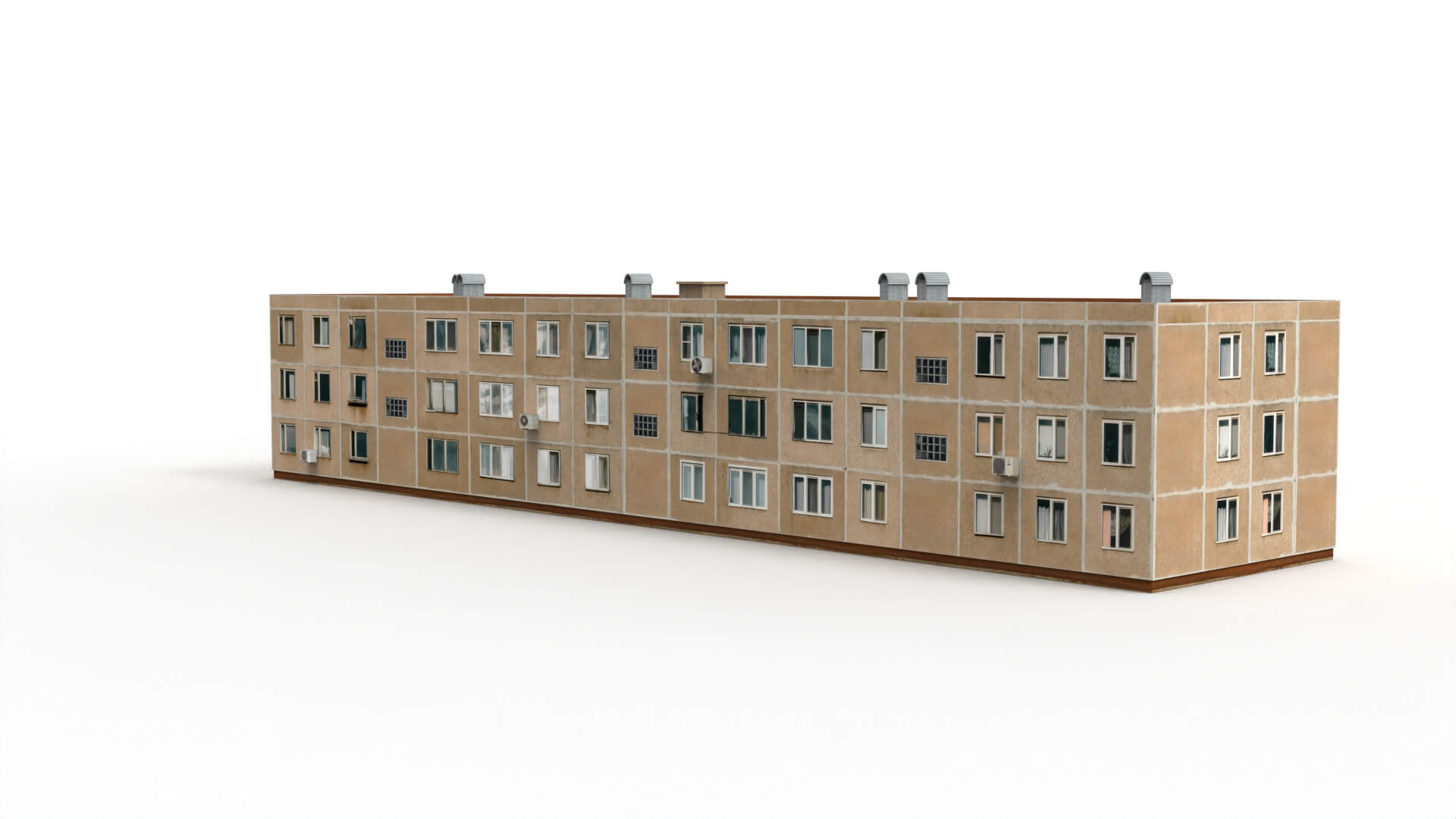 Three-Story Residential Building 3D Model by denlog