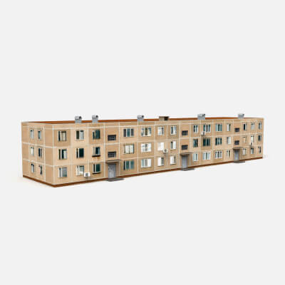 Three-Story Residential Building 3D Model by denlog