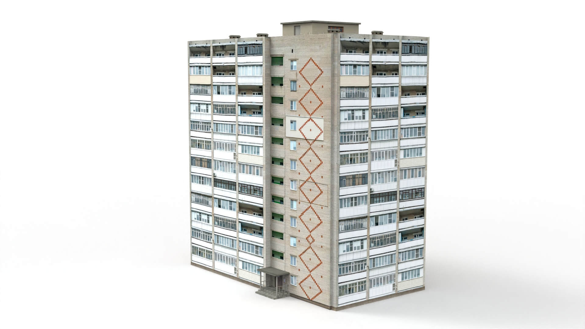 Twelve-Story Residential Building 3D Model by denlog