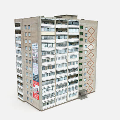Twelve-Story Residential Building 3D Model by denlog