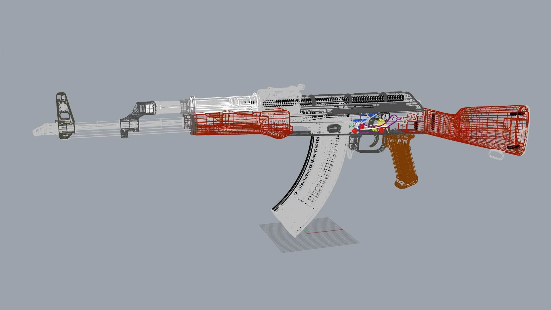 AKM Automatic Rifle with Inner Workings - 3D Model by DennyCG