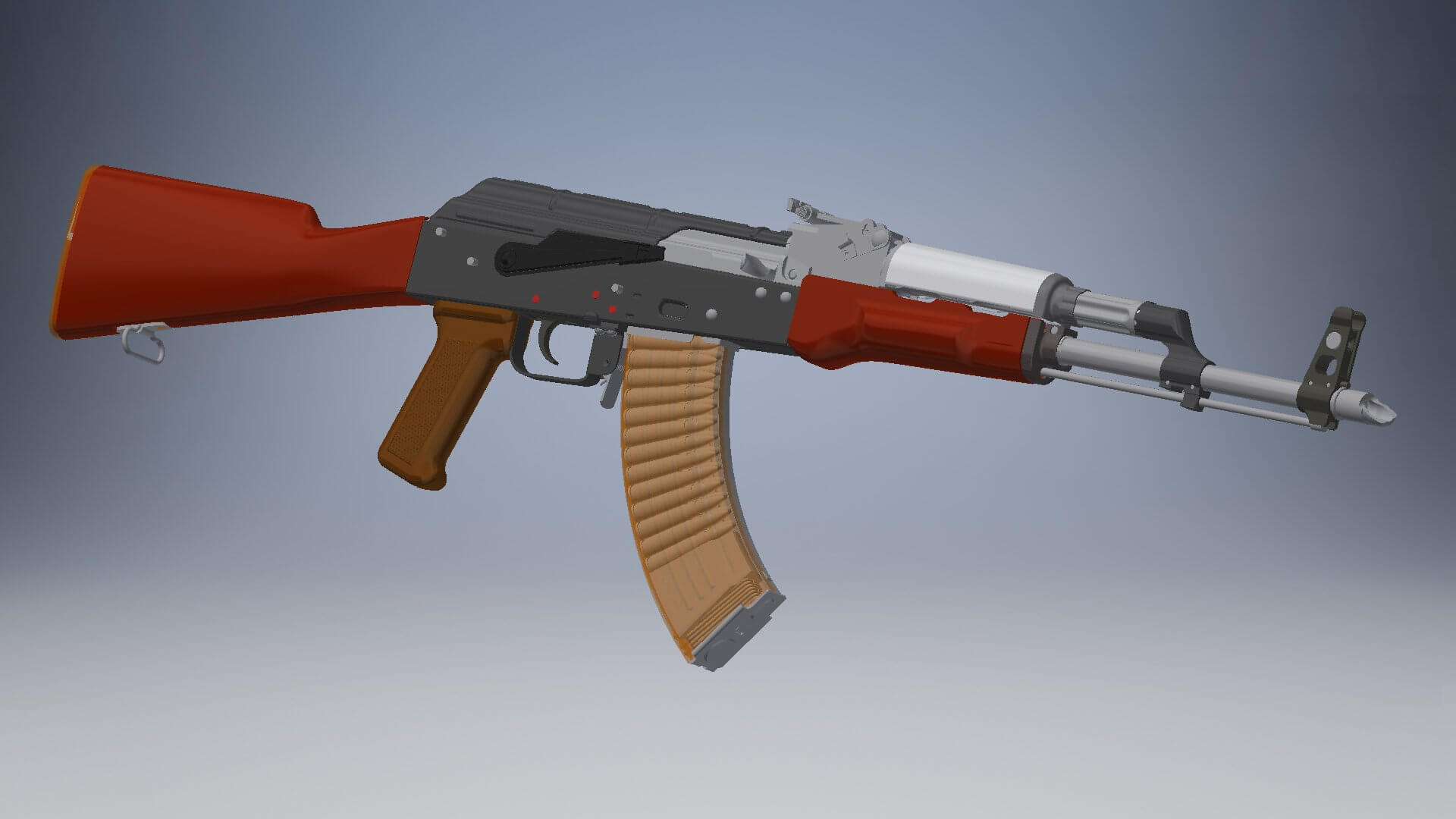 AKM Automatic Rifle with Inner Workings - 3D Model by DennyCG