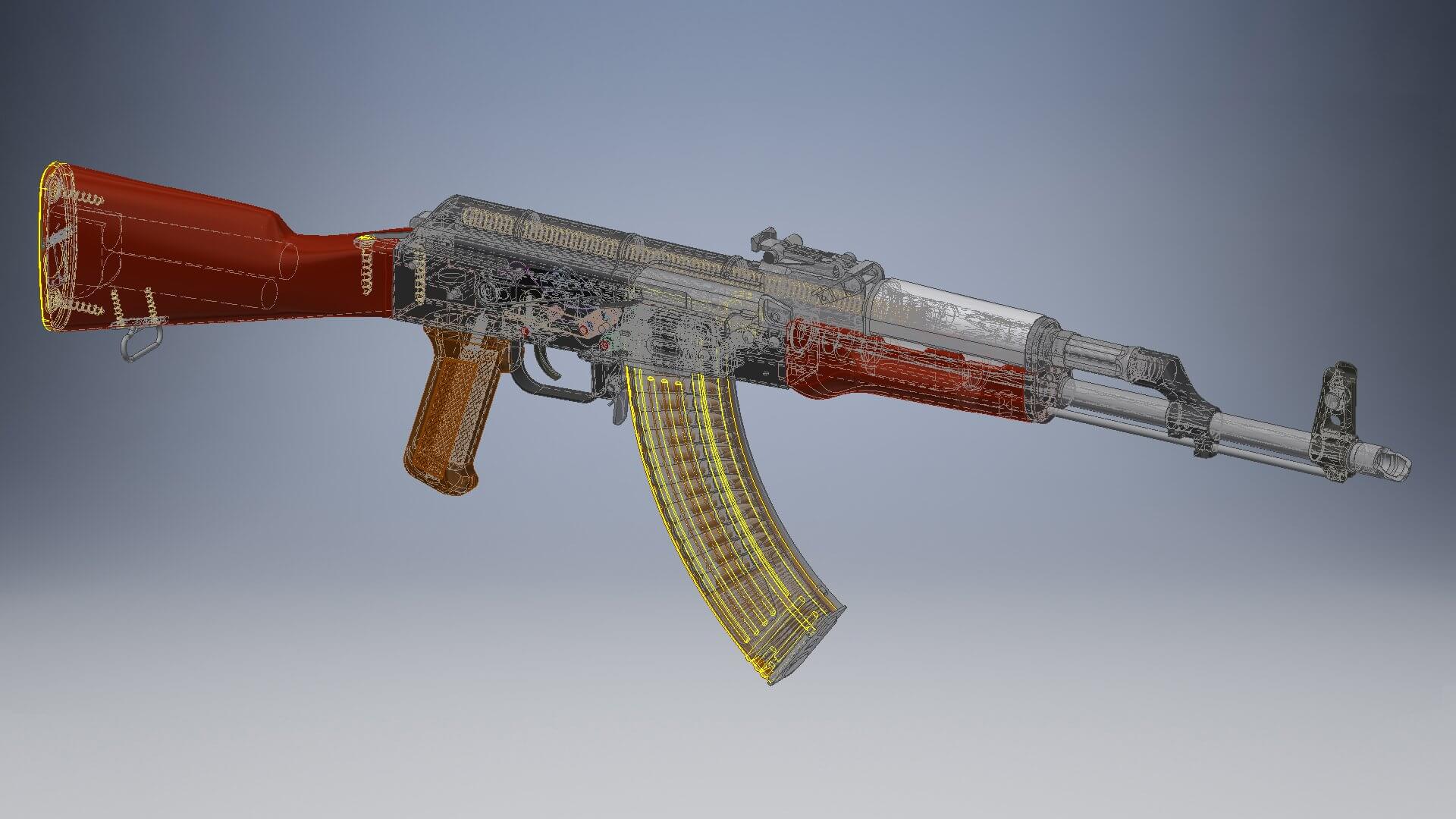 AKM Automatic Rifle with Inner Workings - 3D Model by DennyCG