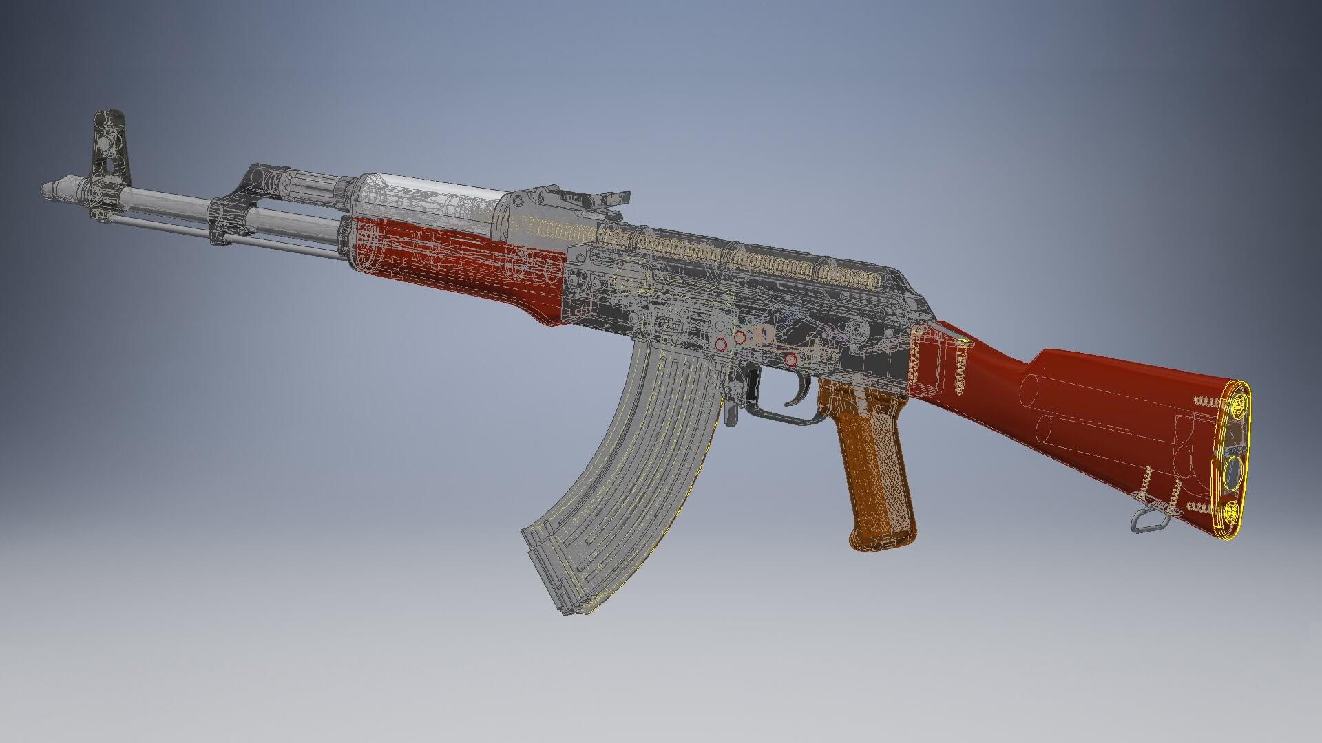 AKM Automatic Rifle with Inner Workings - 3D Model by DennyCG