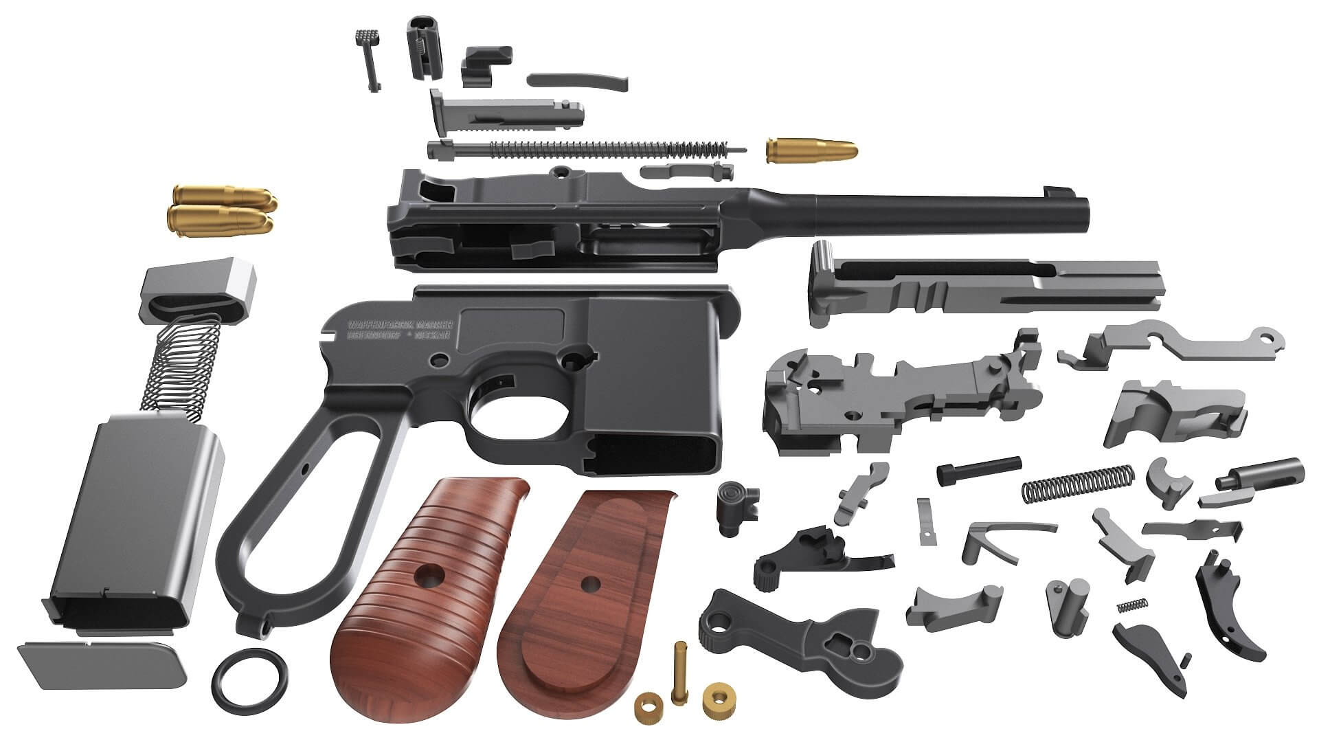 Mauser Pistol 711 with Inner Workings - 3D Model by DennyCG