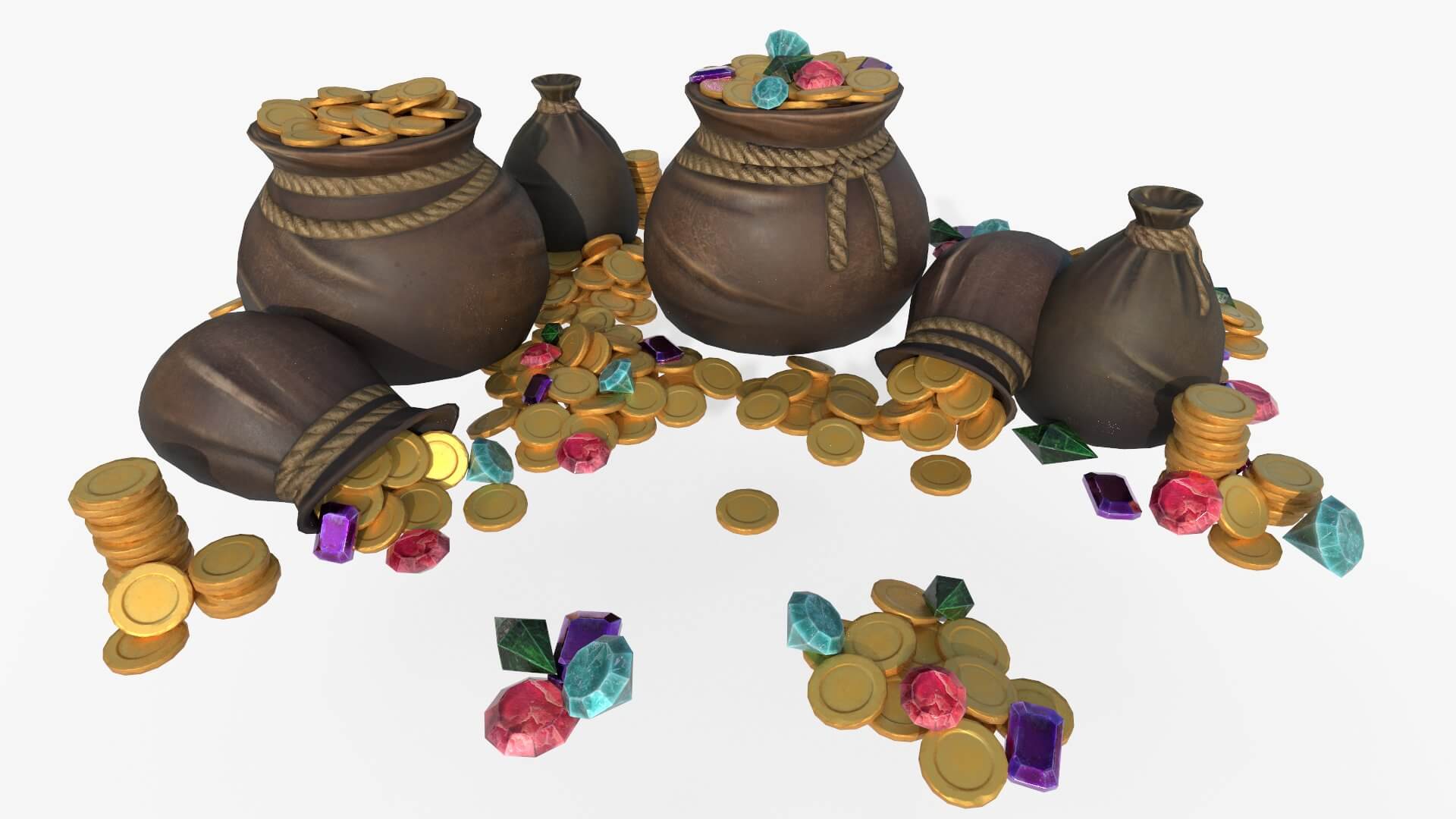 Bag of Coins - 3D Model by Dereza