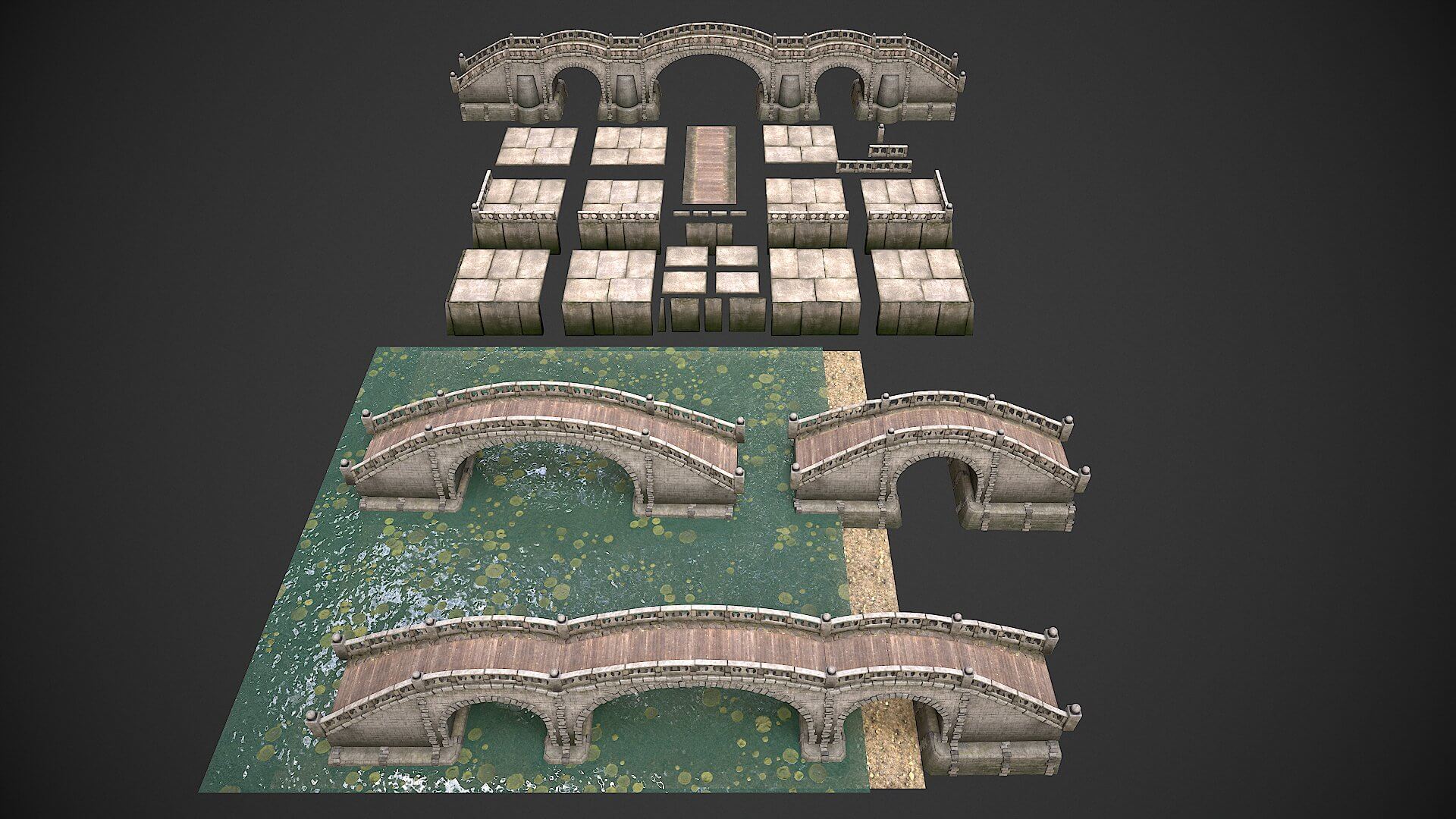 Bridges and Modular Embankment Pack - 3D Model by Dereza