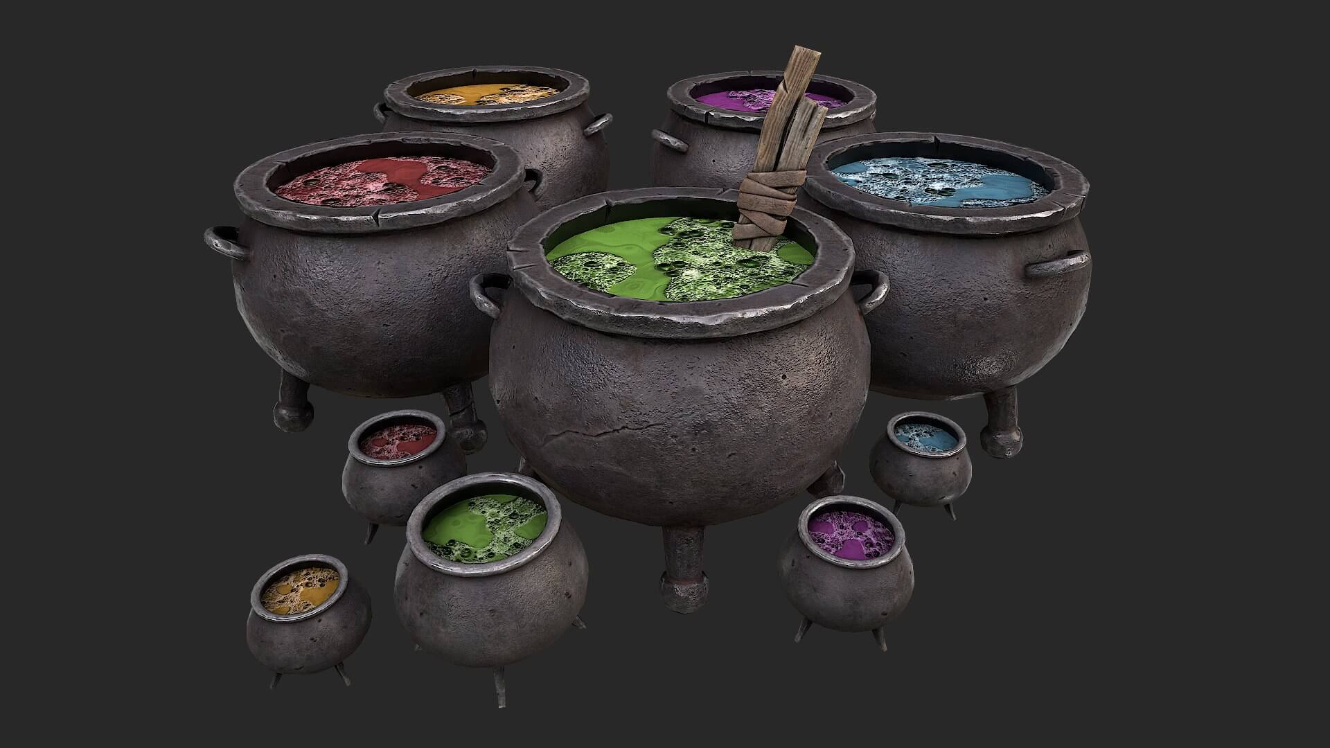 Cauldron Set - 3D Model by Dereza
