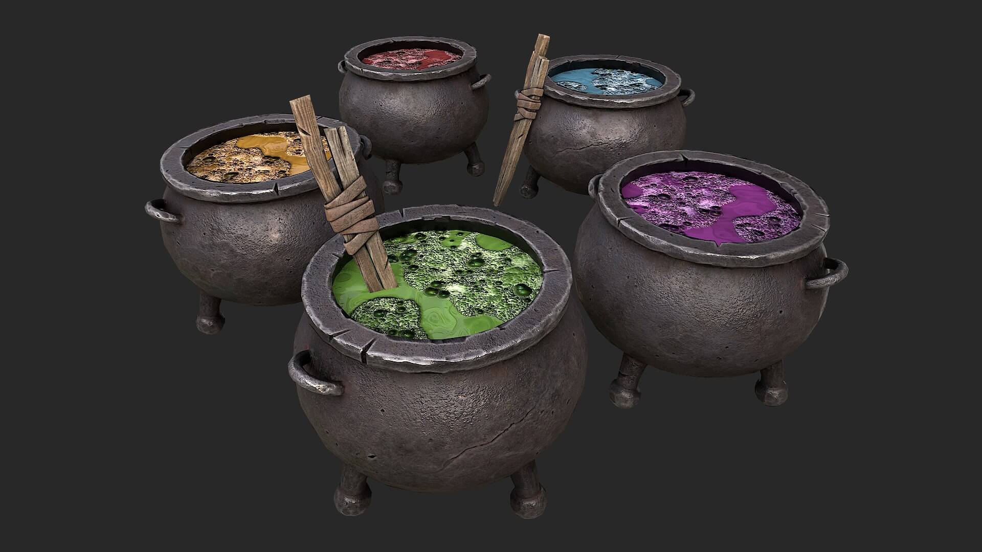 Cauldron Set - 3D Model by Dereza