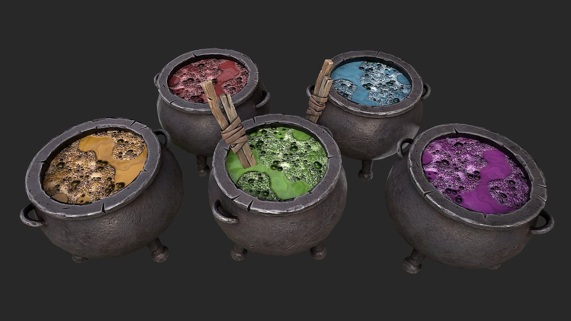 Cauldron Set - 3D Model by Dereza