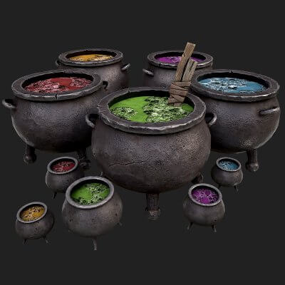 Cauldron Set - 3D Model by Dereza