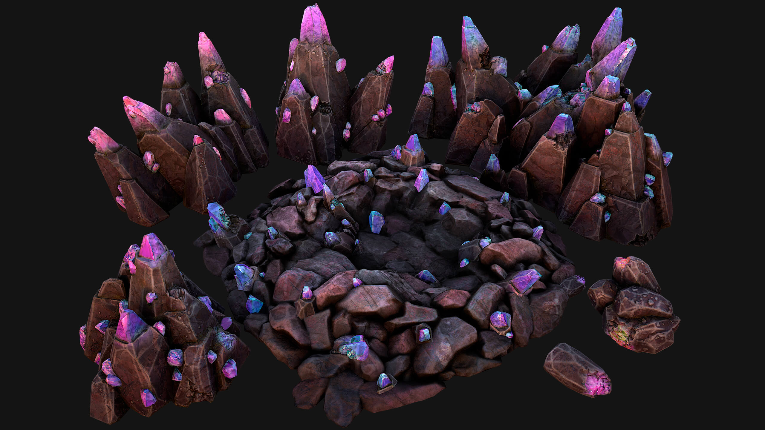 Crystals Gems Ore .Mine and Caves Dungeons Resource Pack - 3D Model by Dereza