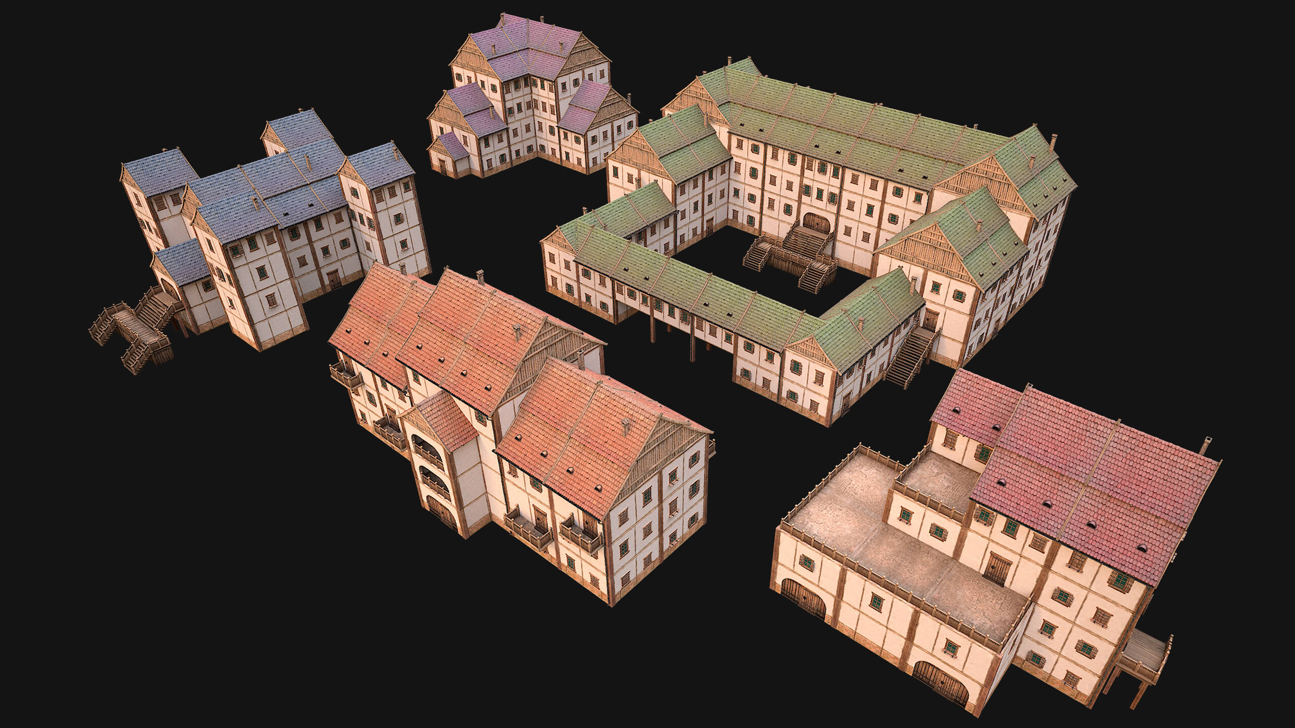 Set of Medieval City Buildings - 3D Model by Dereza