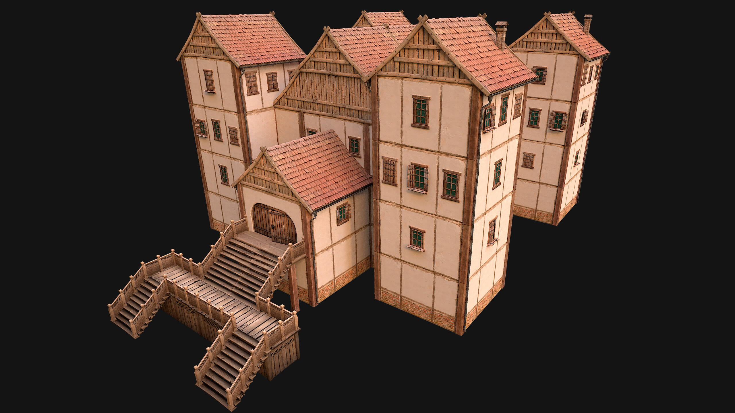 Set of Medieval City Buildings - 3D Model by Dereza