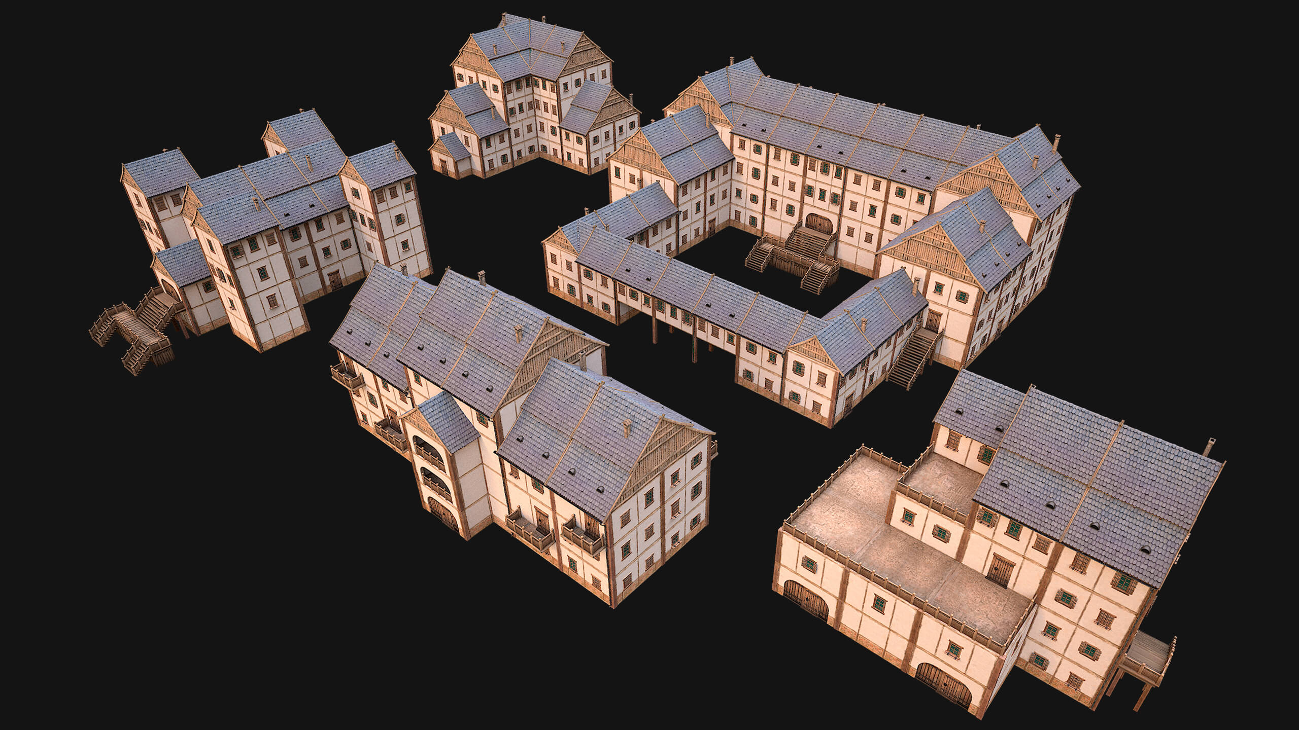 Set of Medieval City Buildings - 3D Model by Dereza