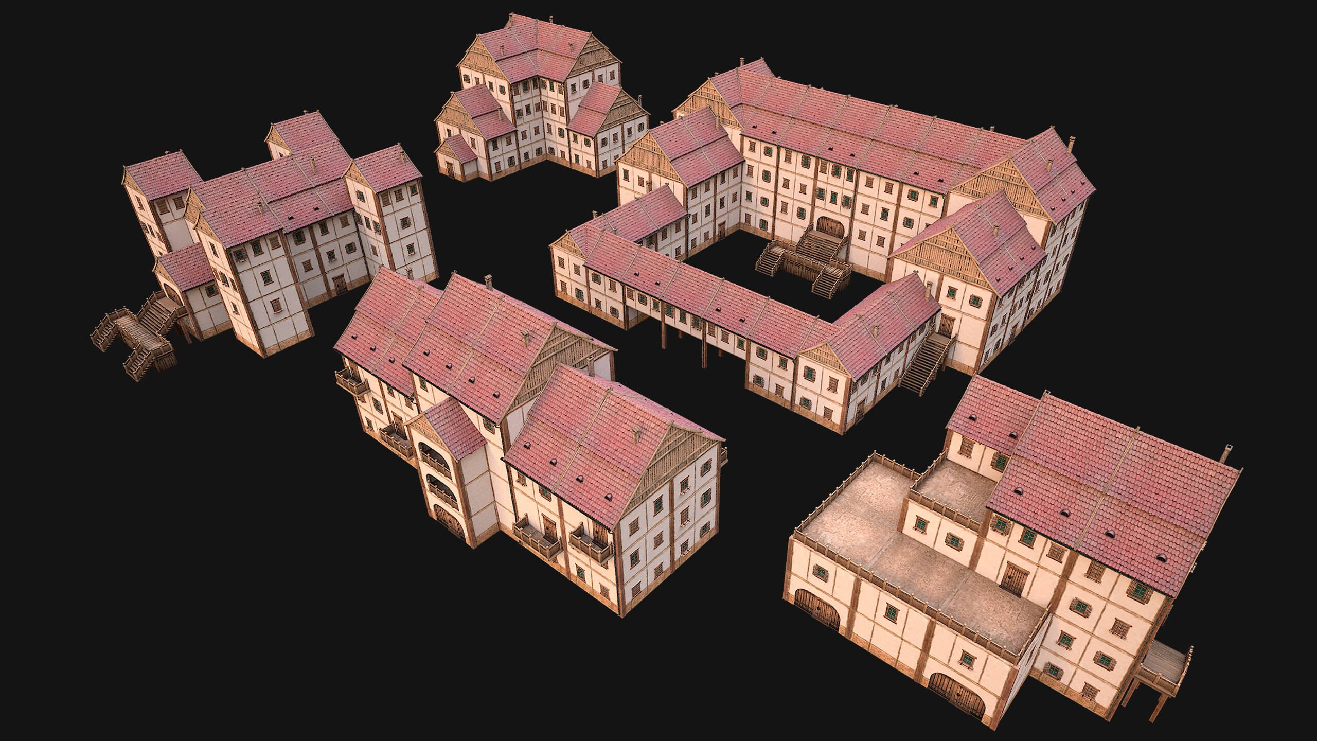 Set of Medieval City Buildings - 3D Model by Dereza