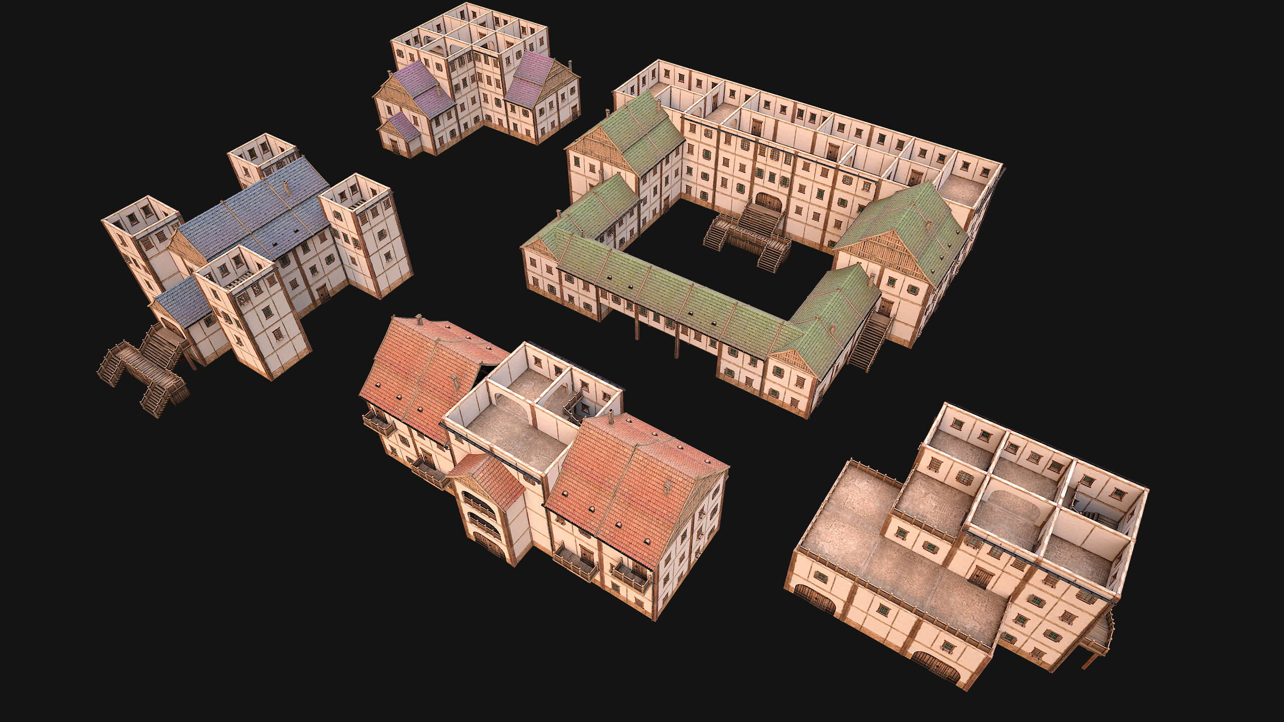 Set of Medieval City Buildings - 3D Model by Dereza