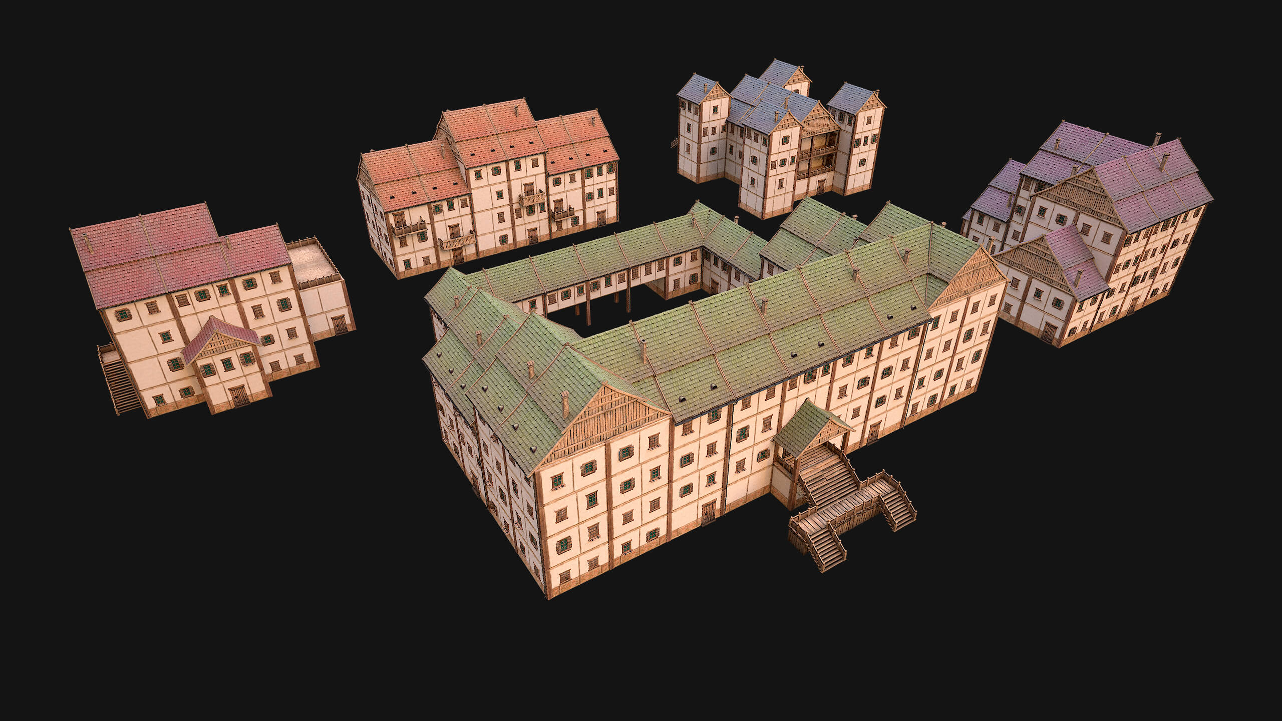 Set of Medieval City Buildings - 3D Model by Dereza