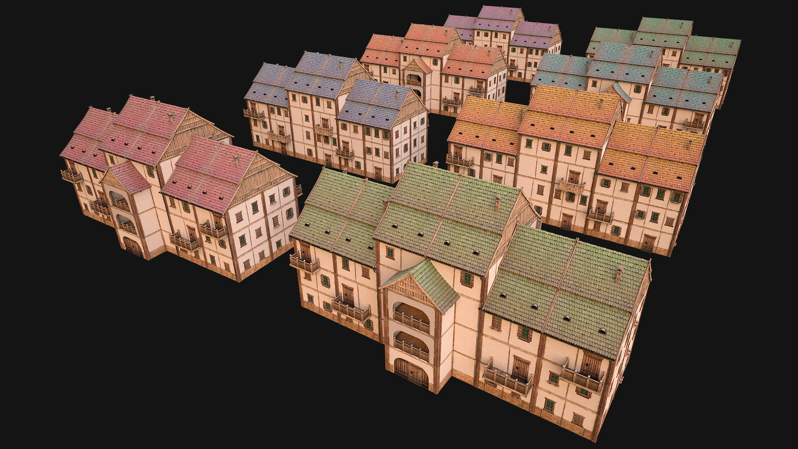 Set of Medieval City Buildings - 3D Model by Dereza