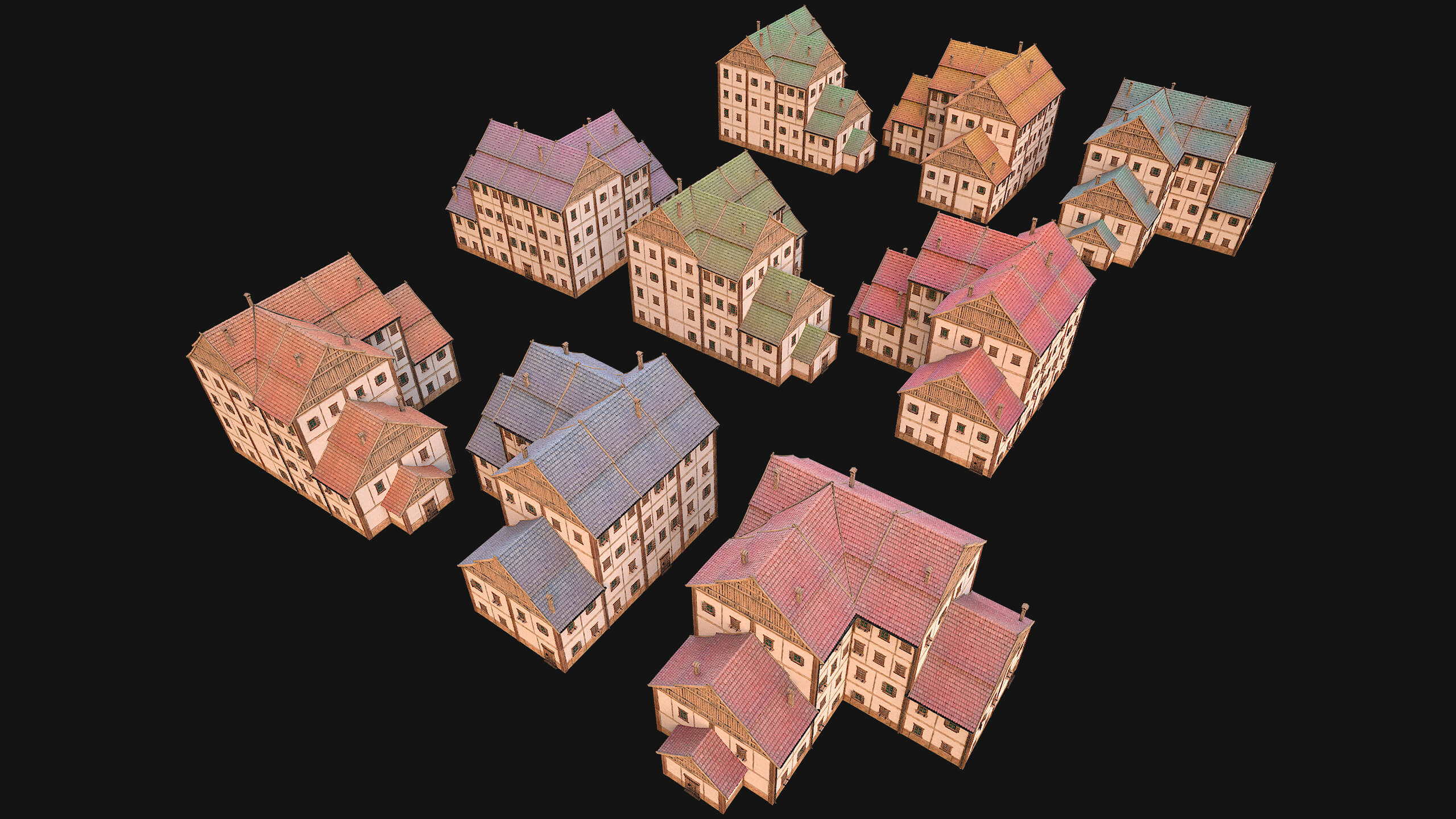 Set of Medieval City Buildings - 3D Model by Dereza