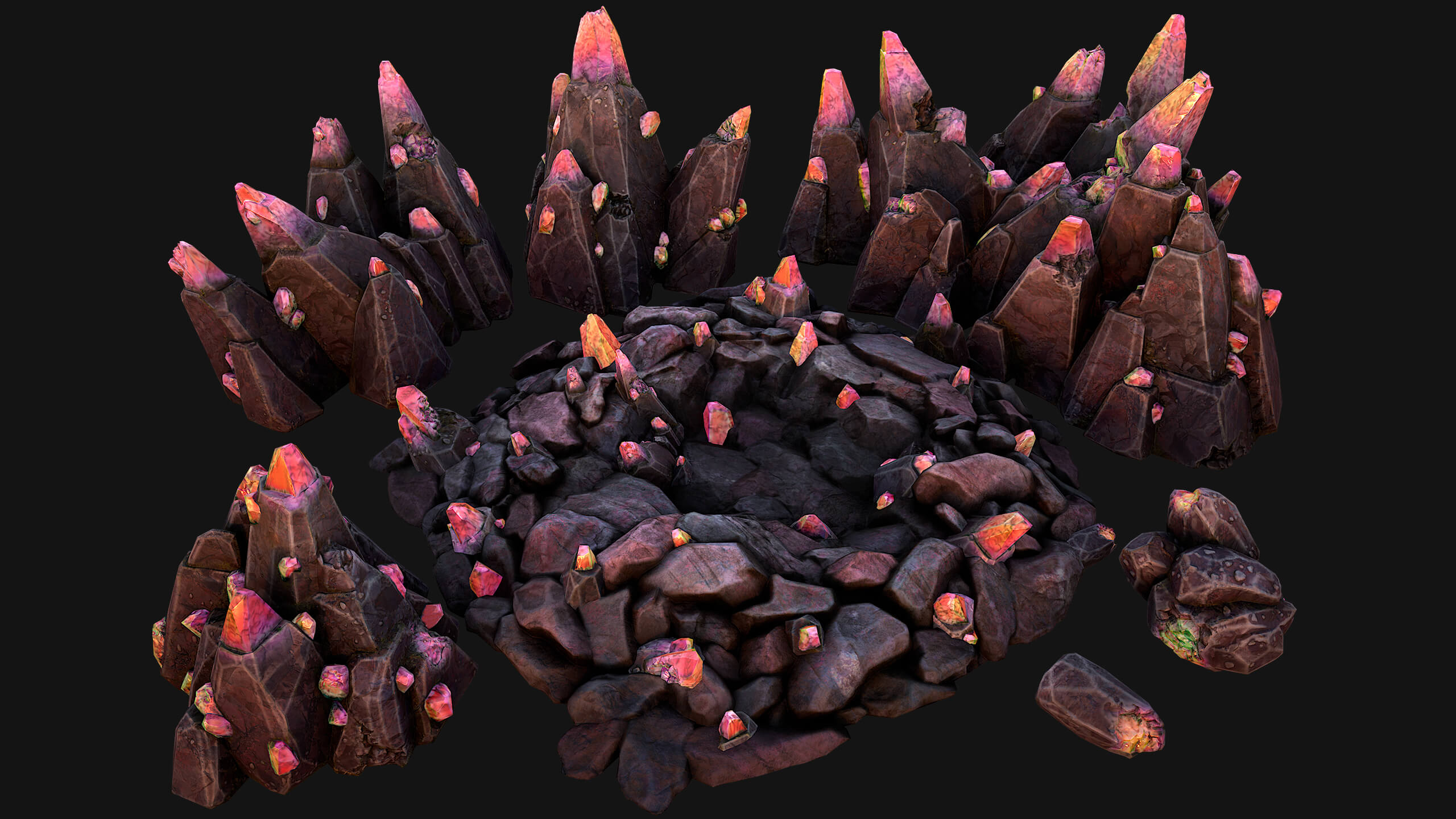 Deposits of Magic Crystals and Gems - 3D Model by Dereza