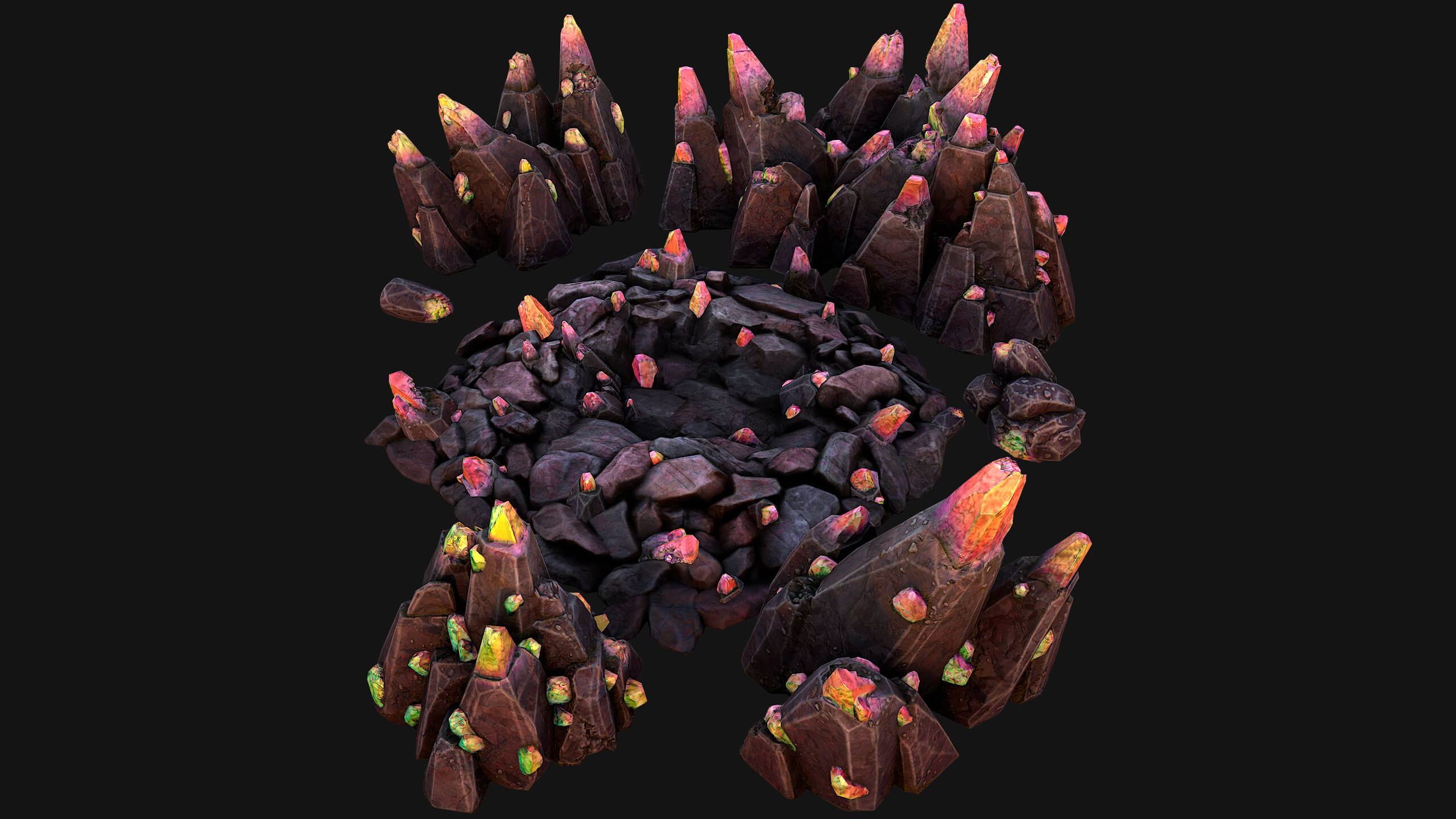Deposits of Magic Crystals and Gems - 3D Model by Dereza
