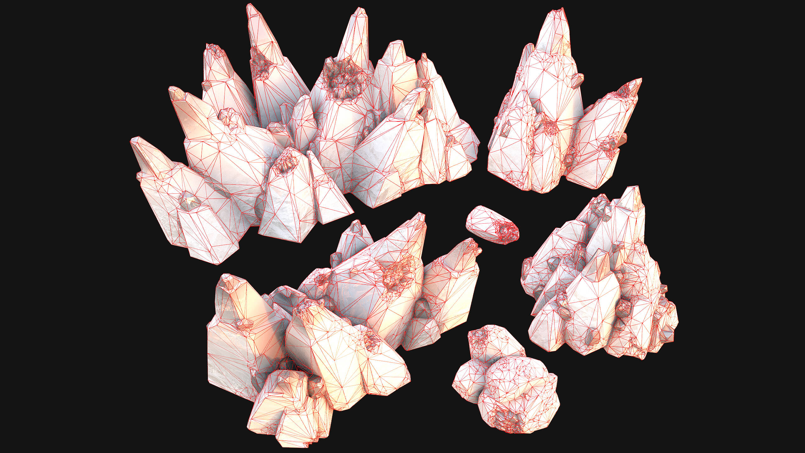 Deposits of Magic Crystals and Gems - 3D Model by Dereza