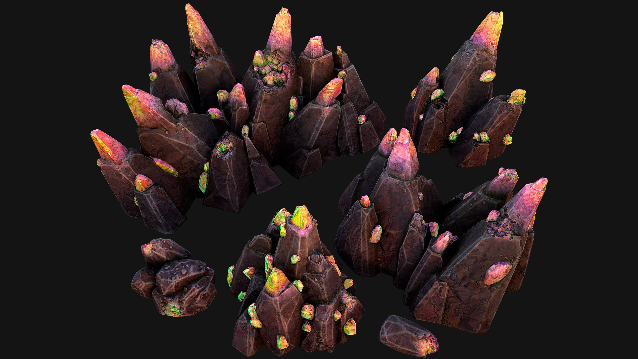 Deposits of Magic Crystals and Gems - 3D Model by Dereza