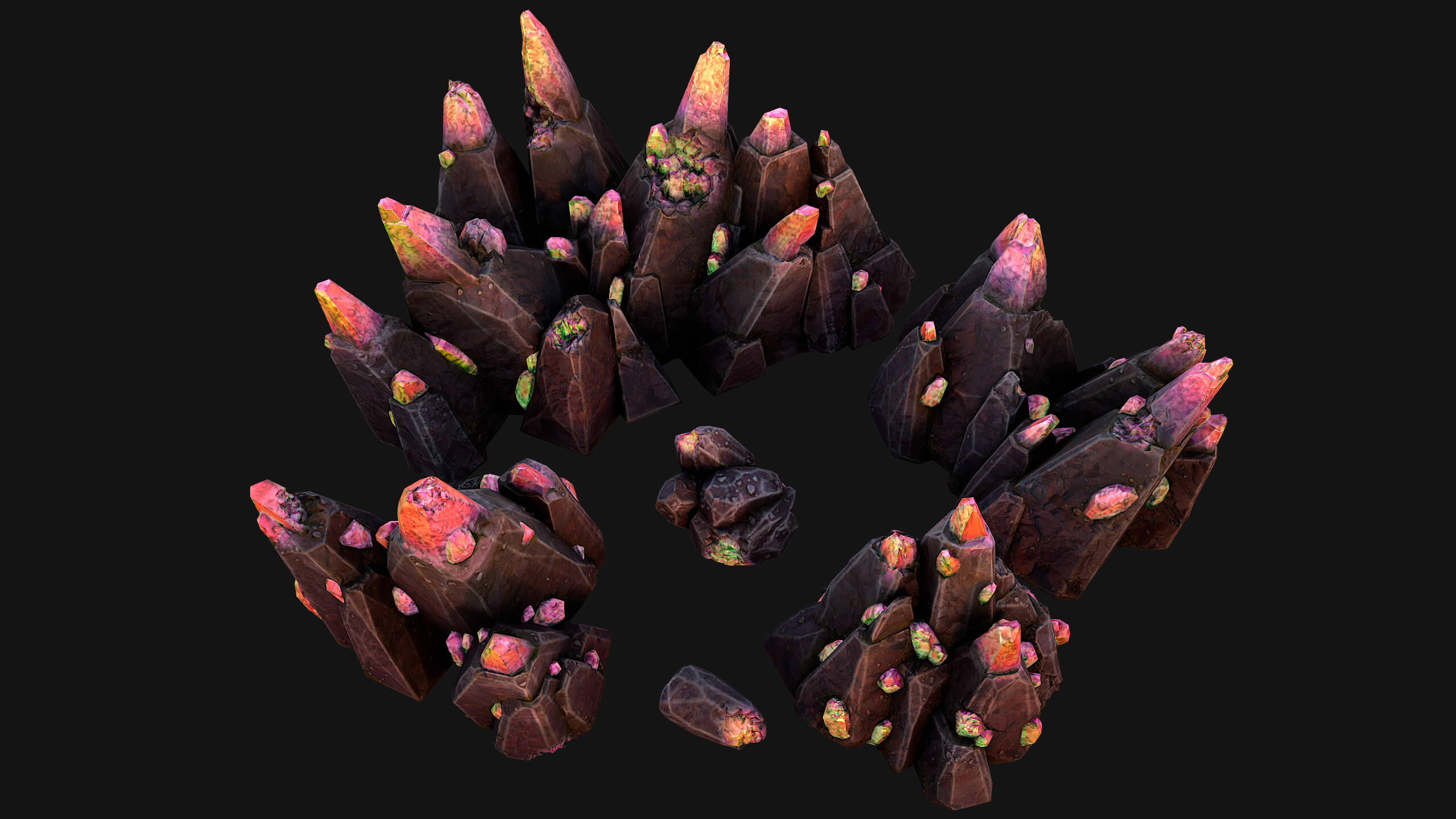 Deposits of Magic Crystals and Gems - 3D Model by Dereza