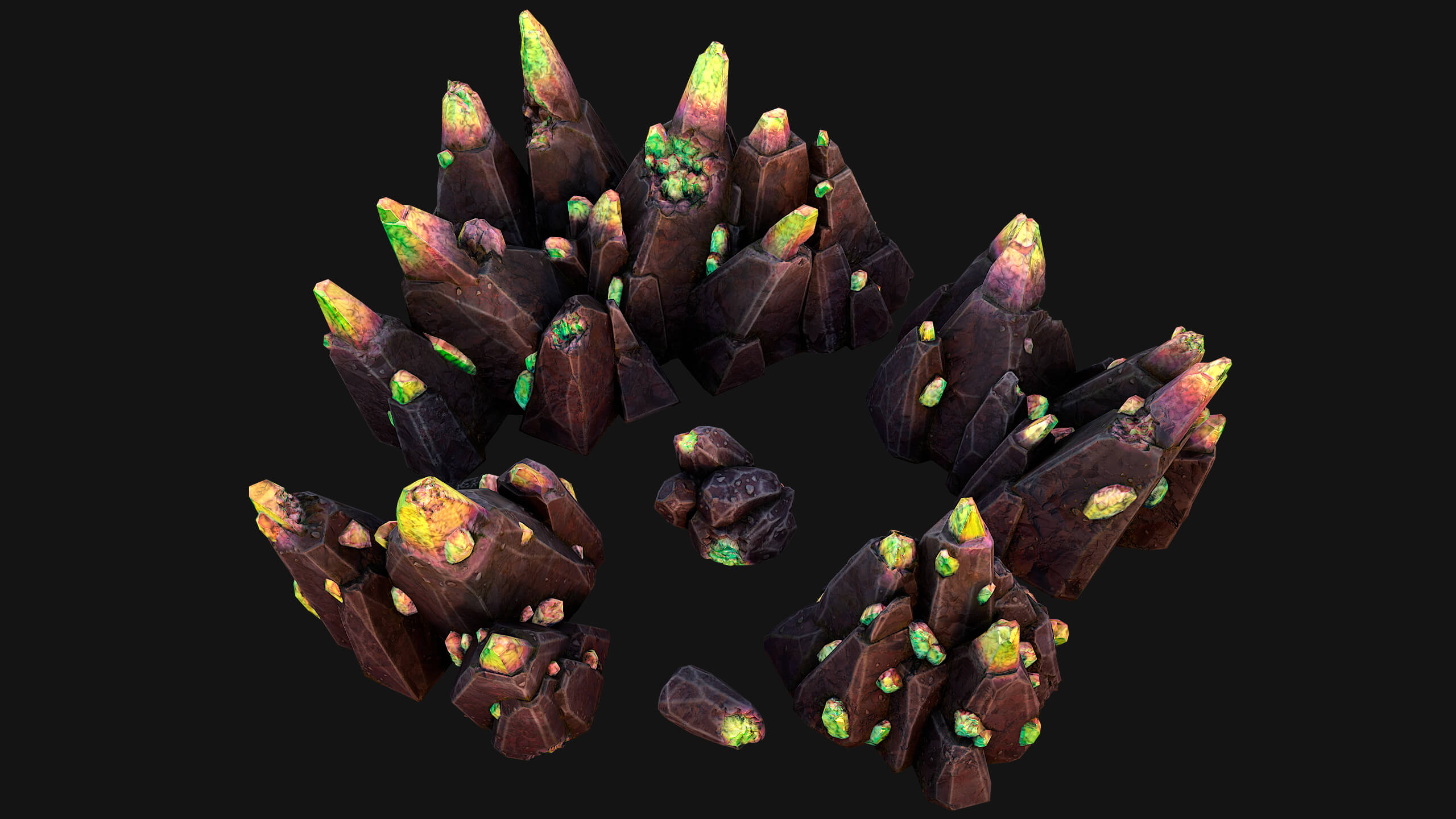 Deposits of Magic Crystals and Gems - 3D Model by Dereza