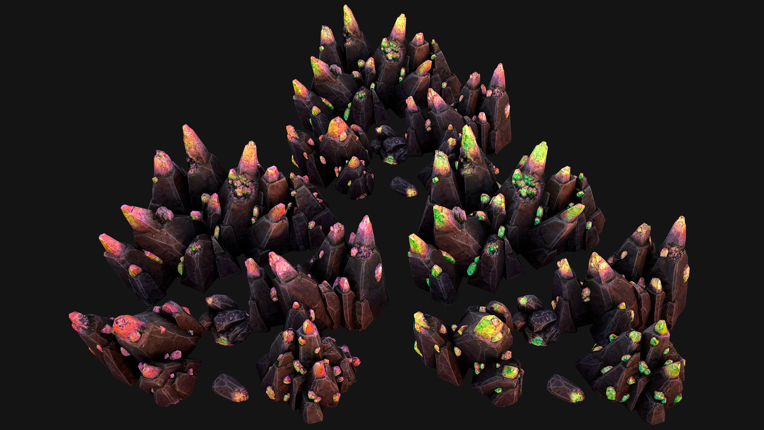 Deposits of Magic Crystals and Gems - 3D Model by Dereza