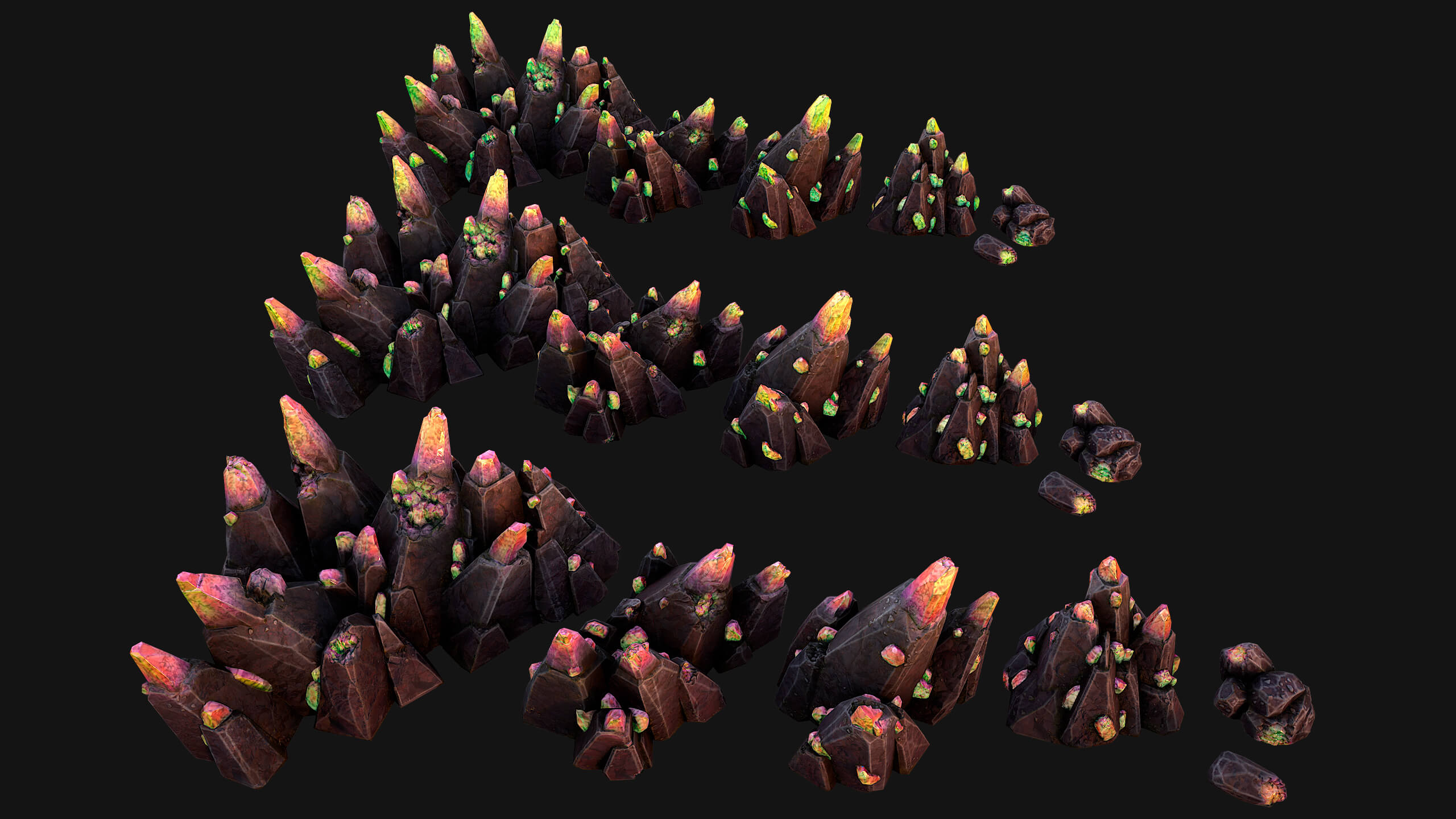 Deposits of Magic Crystals and Gems - 3D Model by Dereza