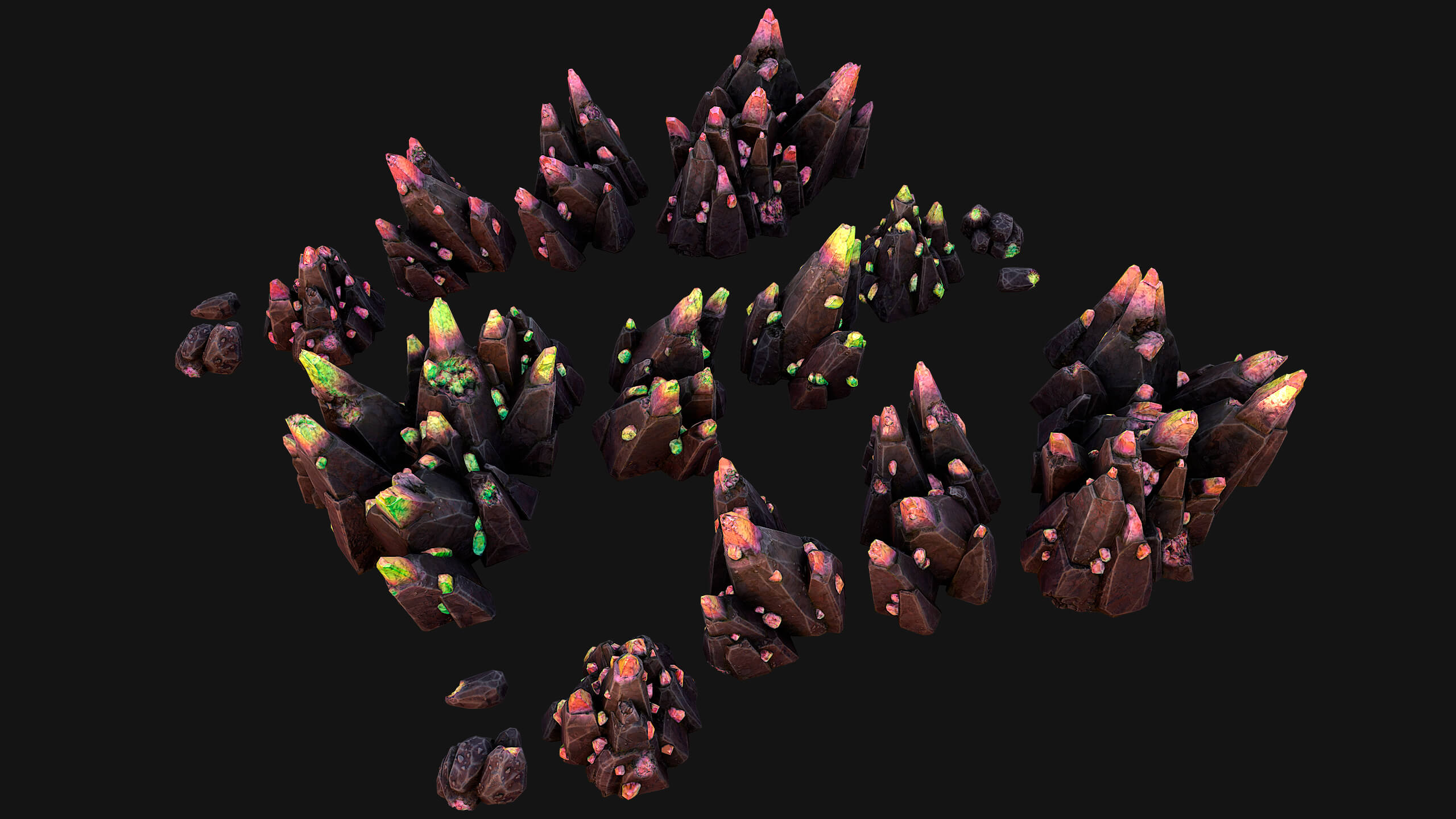 Deposits of Magic Crystals and Gems - 3D Model by Dereza
