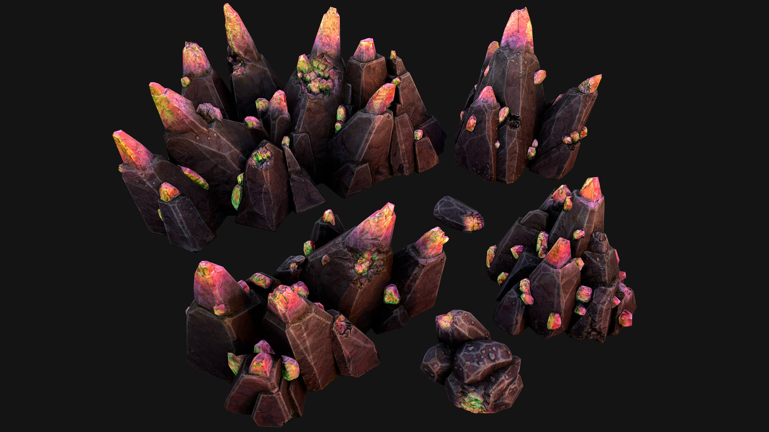 Deposits of Magic Crystals and Gems - 3D Model by Dereza